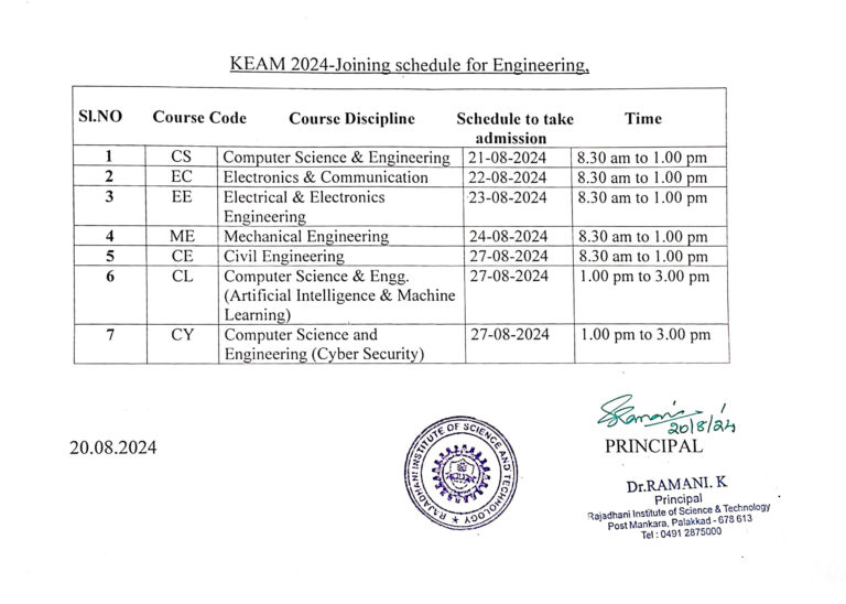 KEAM-2024 Notification & Schedule - Rajadhani Institute of Science ...