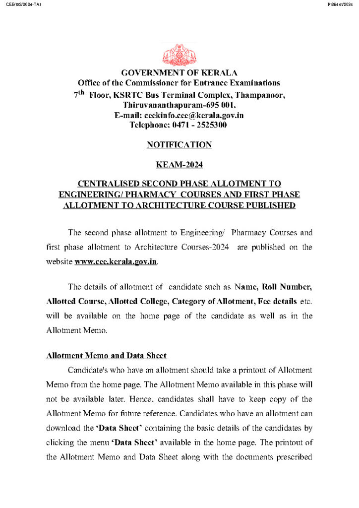 KEAM-2024 Notification & Schedule - Rajadhani Institute of Science ...